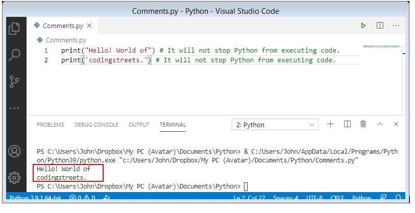 Introduction To Python Comments Concept Codingstreets